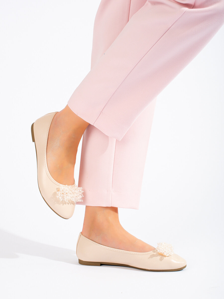 Damskie baleriny beżowe z perłową ozdobą Potocki-36 - Inna marka | Moda ...