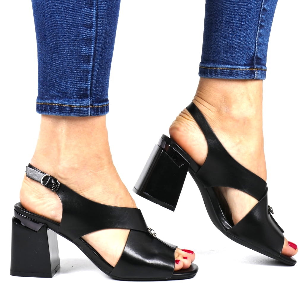 DAMSKIE SANDAŁY NA OBCASIE KLOCKU VINCEZA 62111 CZARNE LICOWE - VINCEZA ...