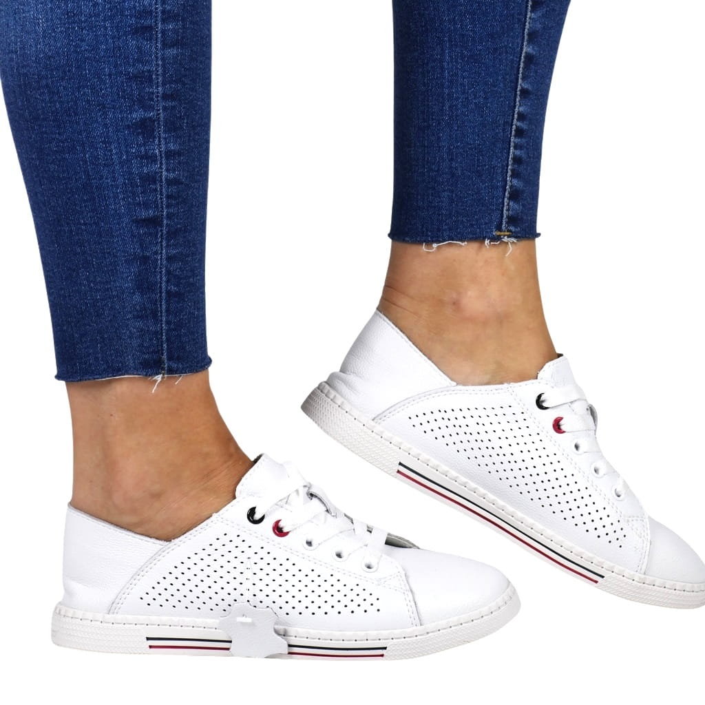 DAMSKIE SKÓRZANE TRAMPKI BUTY SPORTOWE VINCEZA 87965 BIAŁE - VINCEZA ...
