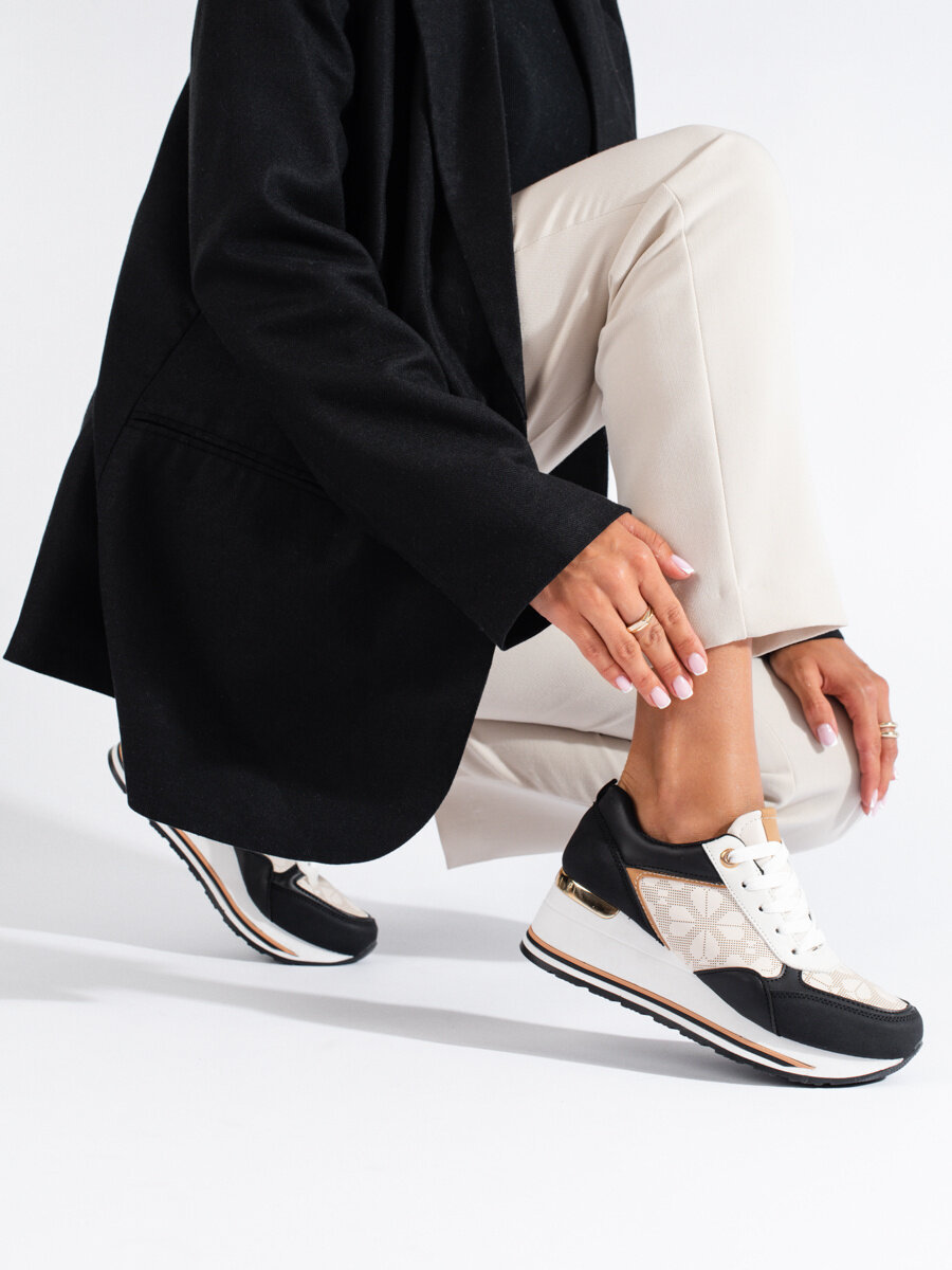 Damskie sneakersy na koturnie Shelovet czarno-beĹĽowe-36 - Inna marka ...