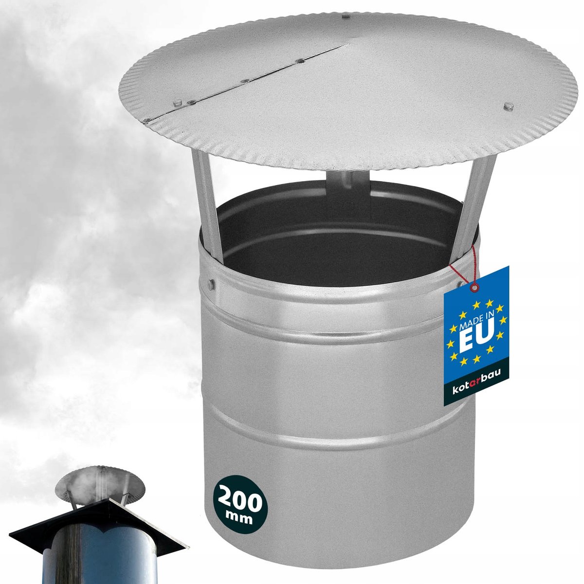 DASZEK DYMNY RURY Fi 200mm KOMINOWA NASADA NA RURĘ STALOWA OCYNKOWANA ...