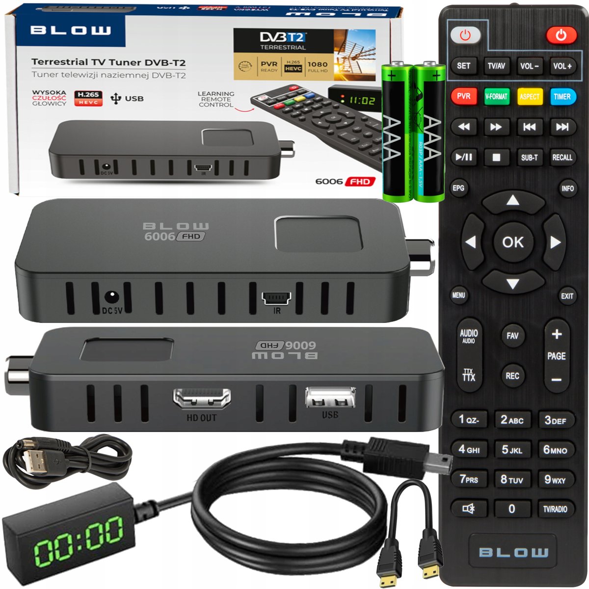 DEKODER TUNER TV DVB-T2 HEVC H.265 FULL HD MINI STICK PILOT ZESTAW HDMI USB - Blow | Sklep EMPIK.COM