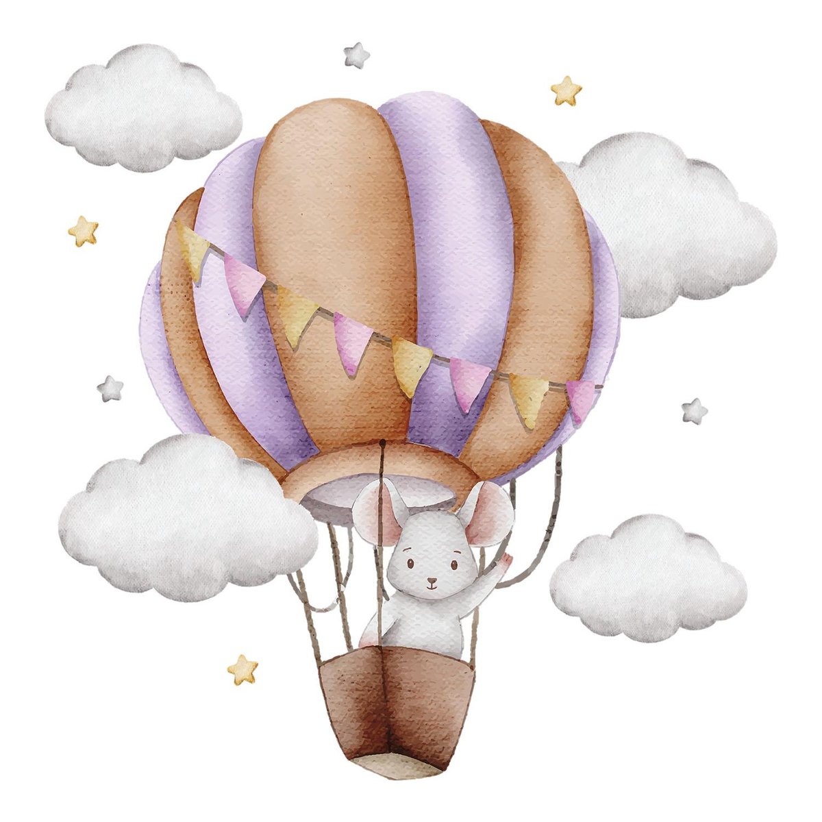 Dekoracja ściany - Lot balonem myszka w chmurach styl akwarelowy pastelowy - 80x94 - Coloray ...