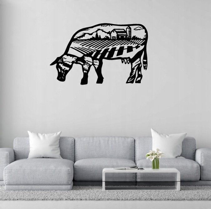 DEKORACJA ścienna Obraz wzór KROWA Z FARMĄ 135x85 cm - WrapFactory ...