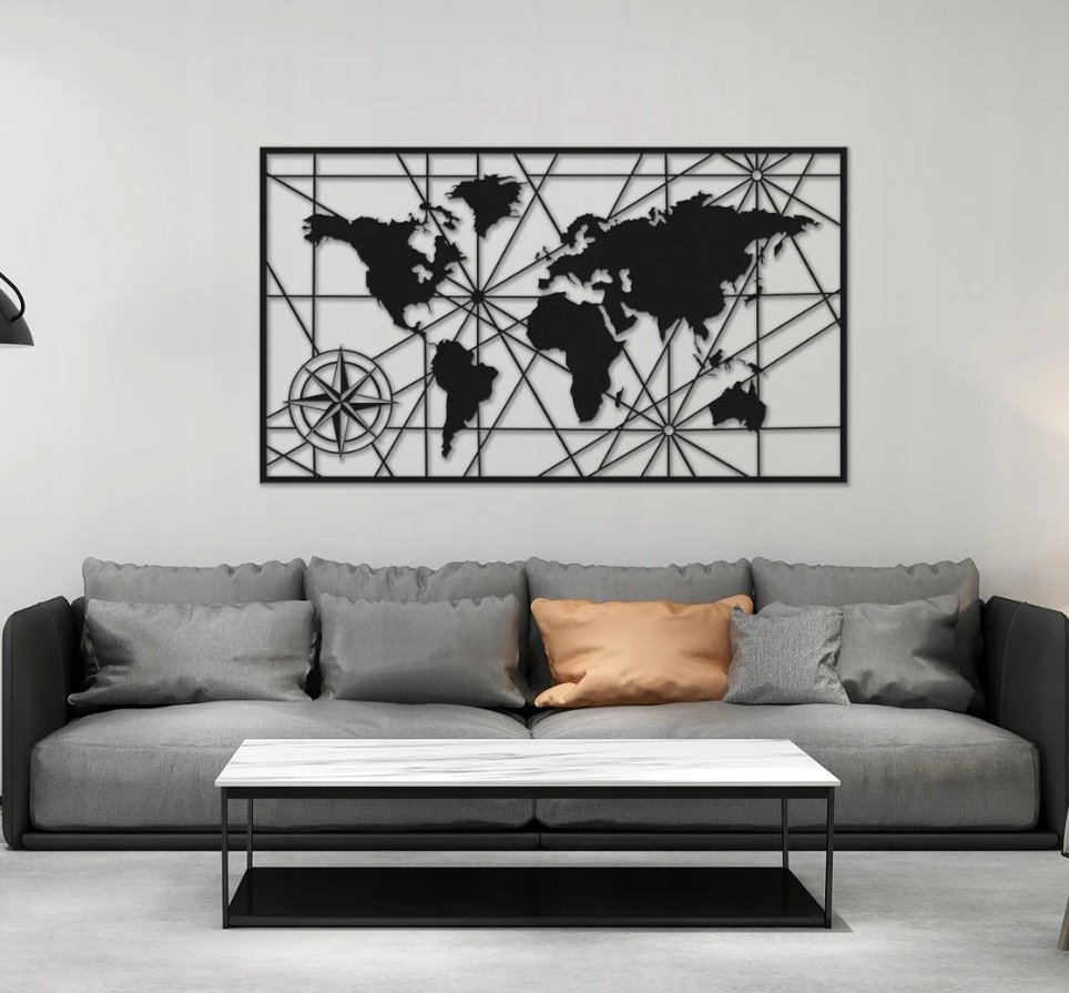 DEKORACJA ścienna Obraz wzór MAPA ŚWIATA Z KOMPASEM - WrapFactory ...