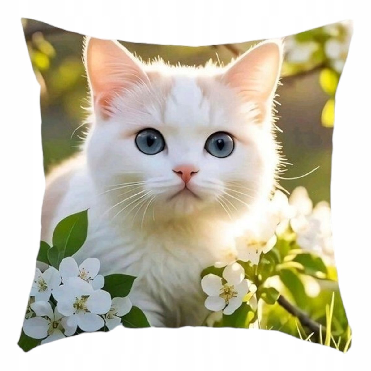 Dekoracyjna poszewka 40x40 cm – Kot biały wśród kwiatów - Inna marka ...