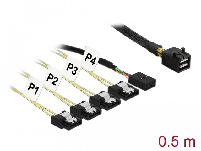Delock, Kabel sas mini hd sff-8643(m)->4x sata 7 pin(f) 0.5m ...