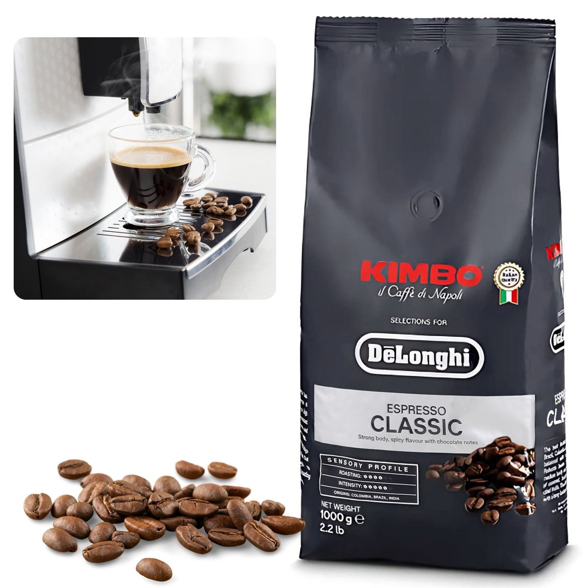 Delonghi Kimbo Espresso Classic, kawa ziarnista, średnio palona włoska ...