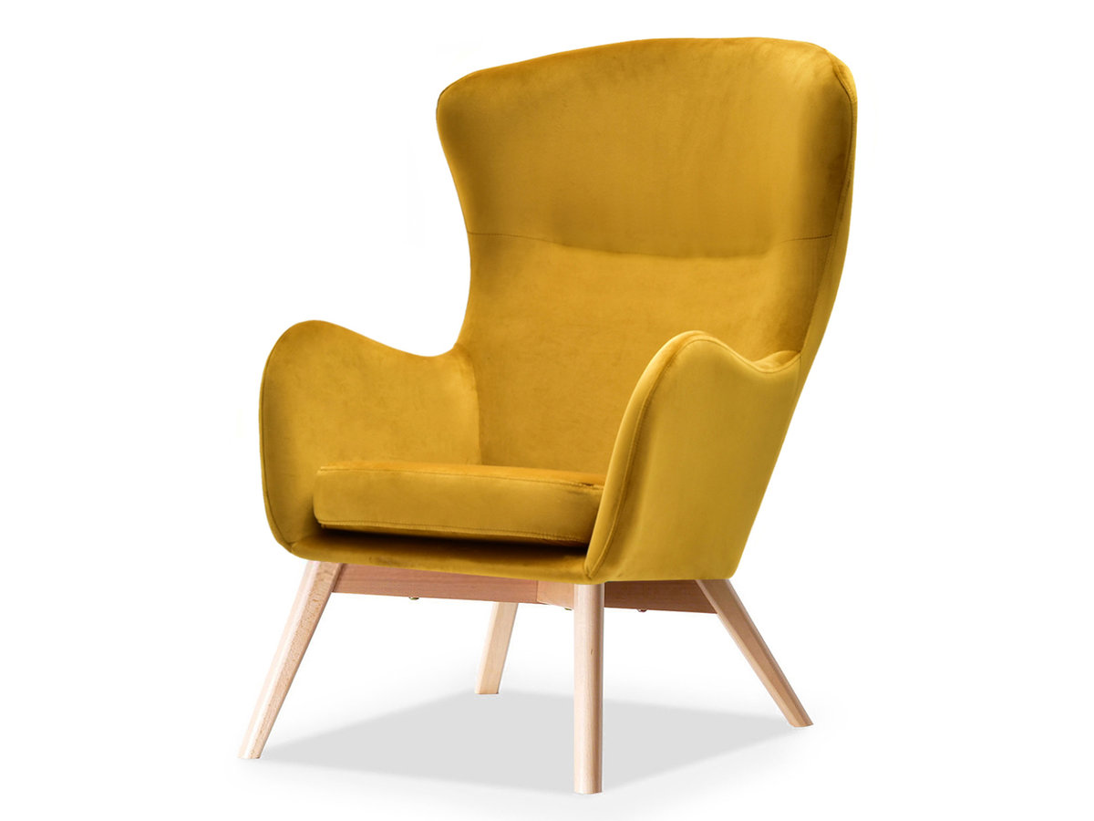 Designerski Fotel Do Salonu Luka Miodowy Welur Podstawa Bukowa - MEBEL ...