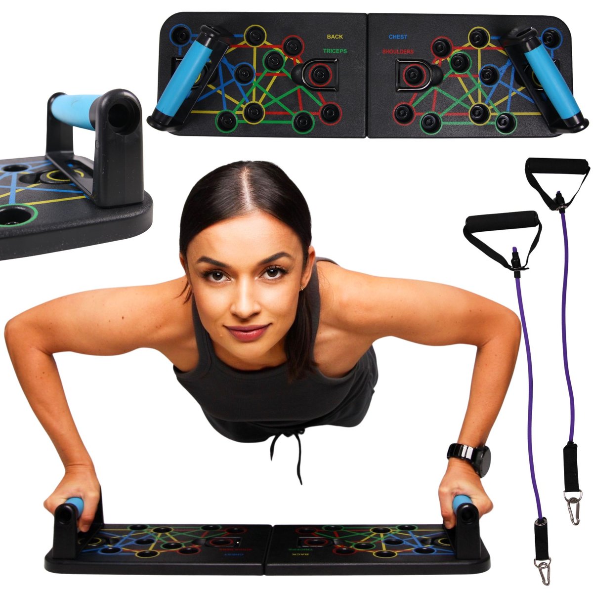 Deska przyrząd do robienia pompek z uchwytami i gumami składana ...