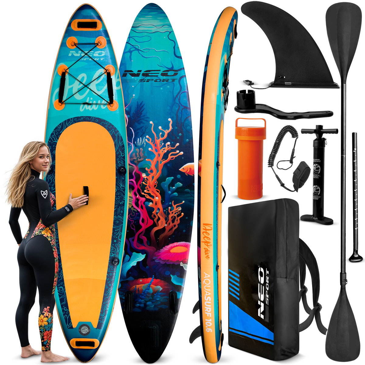 Deska SUP do pływania pompowana NEO-SPORT Paddle Aquasurf 320cm ...