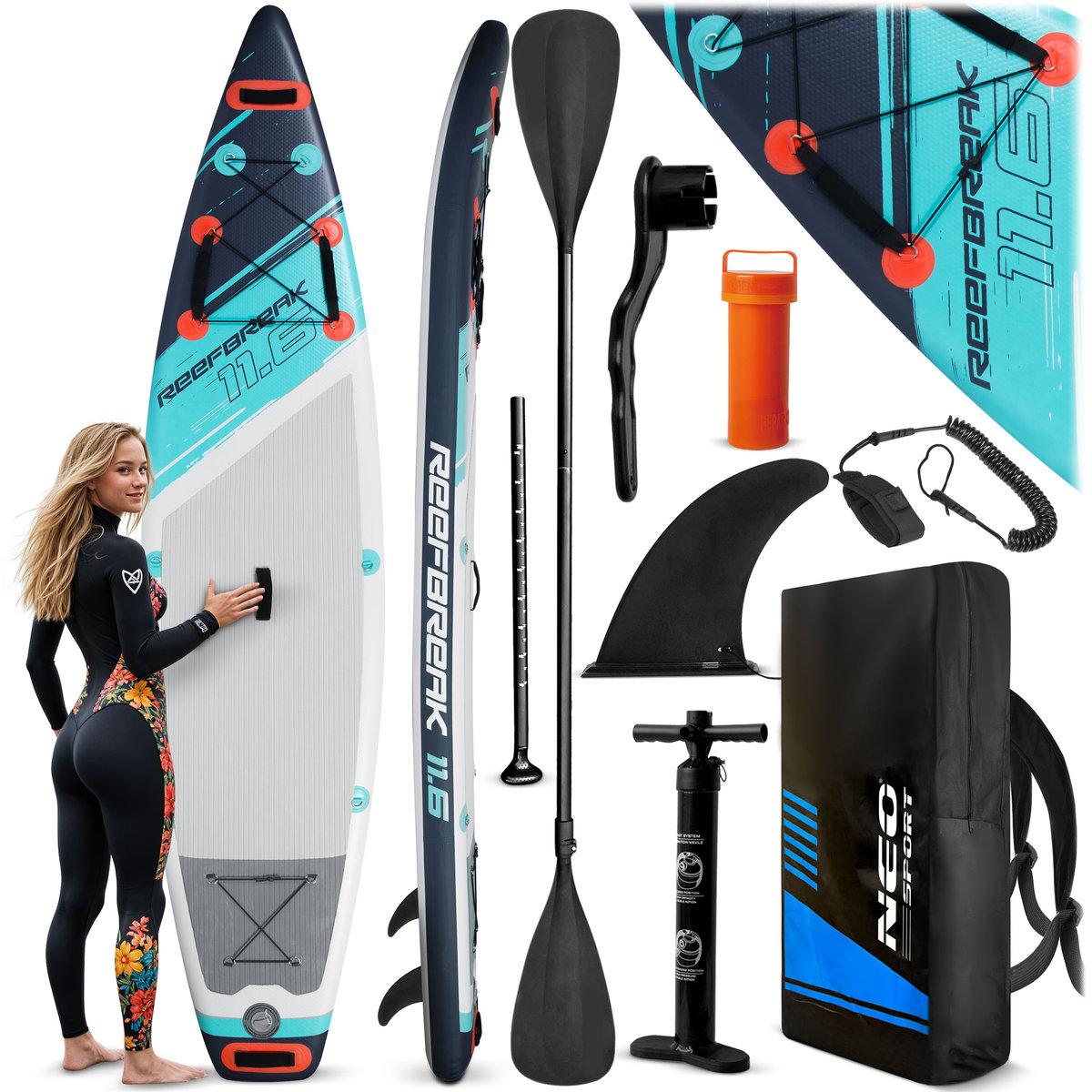 Deska SUP do pływania pompowana NEO-SPORT Paddle Reefbreak 350cm ...