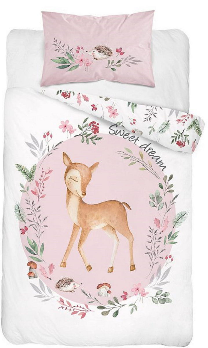 Detexpol, pościel bawełniana 100x135 Maya moo, wzór sarenka, różowy ...