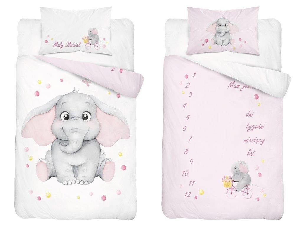 Detexpol, pościel bawełniana 100x135 Maya moo, wzór słoń, różowy 4283B ...