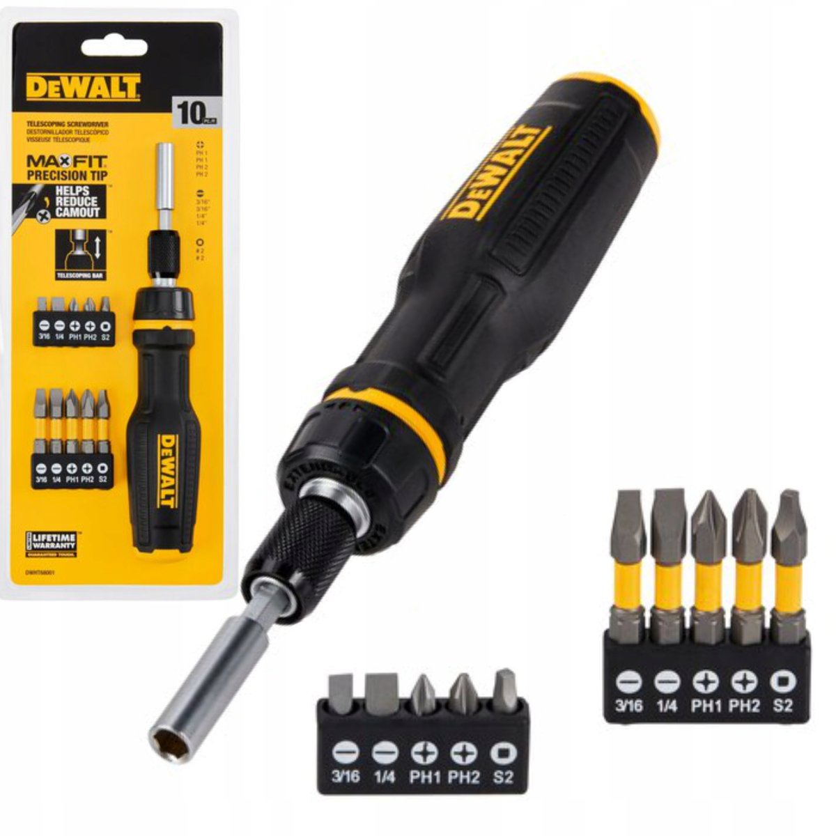 Dewalt Zestaw Komplet Max Fit Wkrętak Teleskopowy + 10 Bitów Dwht68001 ...