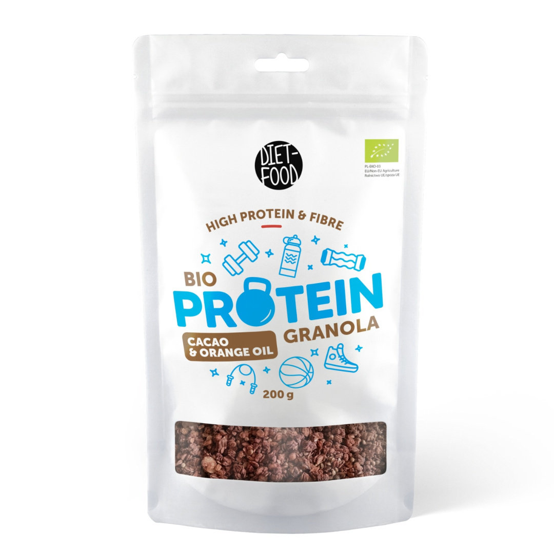 DIET-FOOD Bio Granola Proteinowa Kakao i Olejek Pomarańczowy 200 g ...