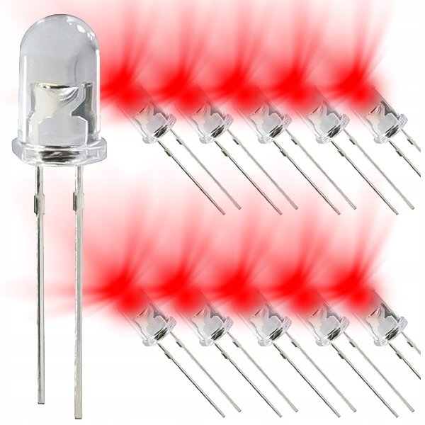 DIODY LED 12V 5mm CZERWONE RED bezpośrednio pod 12V BEZ REZYSTORA ...