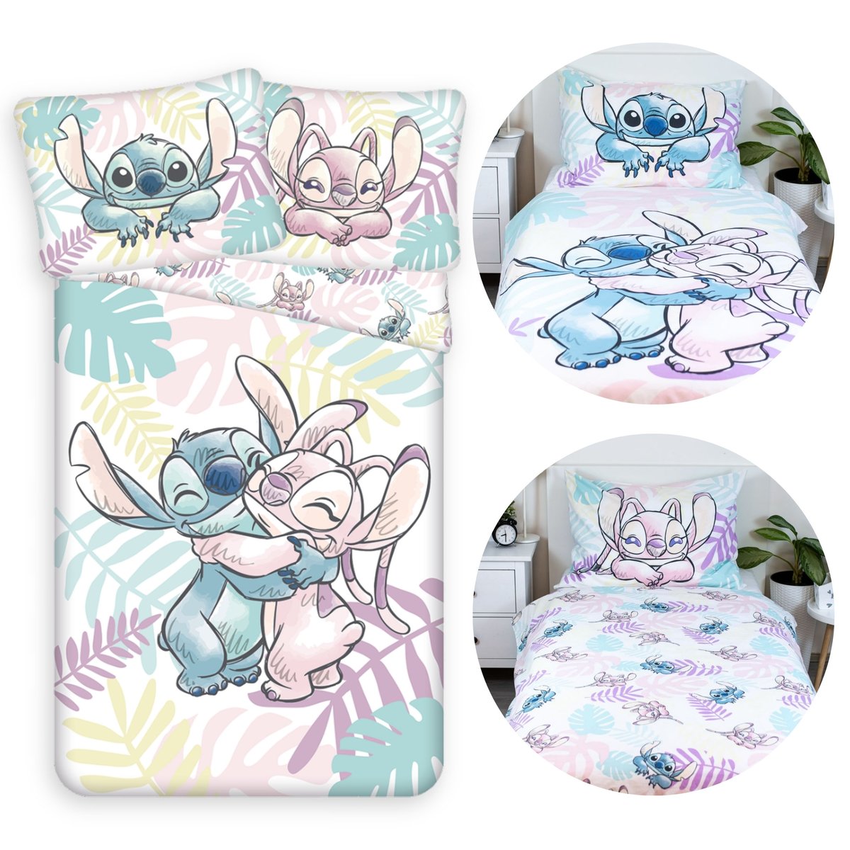 DISNEY Stitch Andzia DWUSTRONNA, bawełniana pościel dziecięca na zamek ...