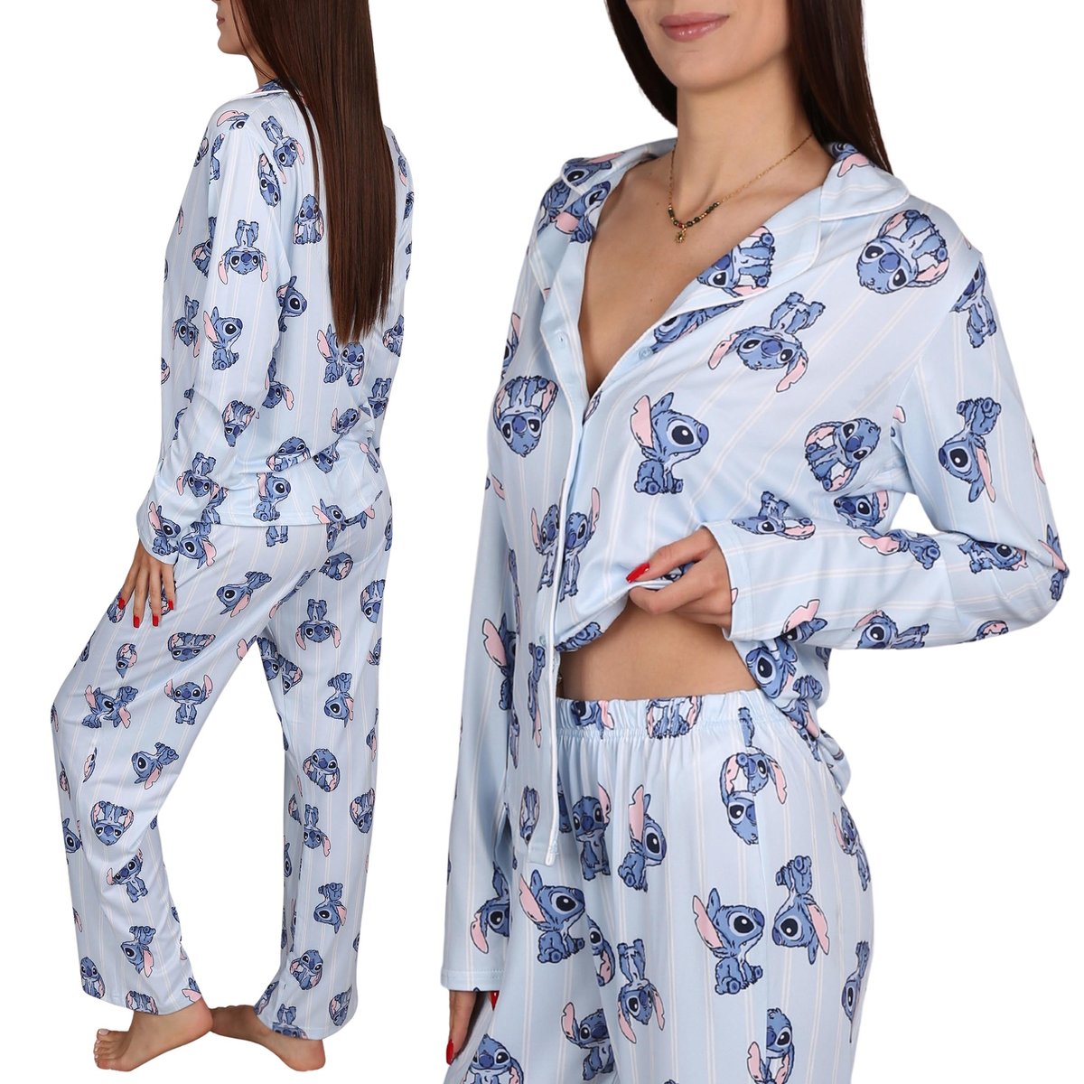 DISNEY Stitch Damska, ROZPINANA piżama z długim rękawem, SZEROKIE ...