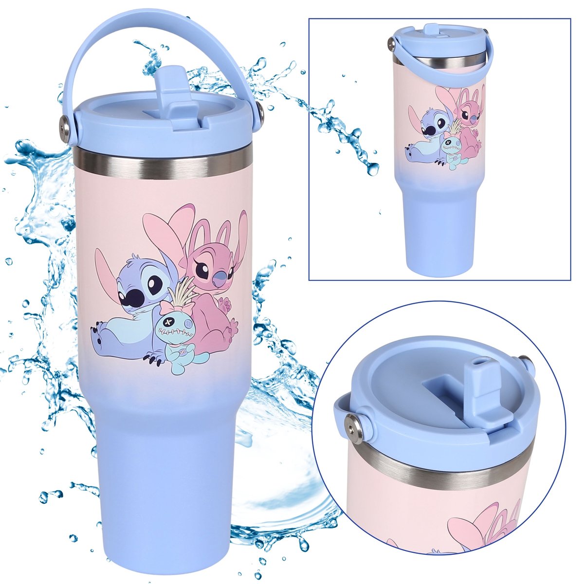 Disney Stitch i Andzia Duży kubek termiczny z pokrywką i ustnikiem ...