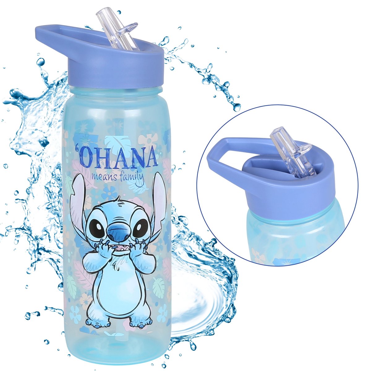 DISNEY Stitch Niebieska butelka z ustnikiem i rączką, bidon szkolny dla ...