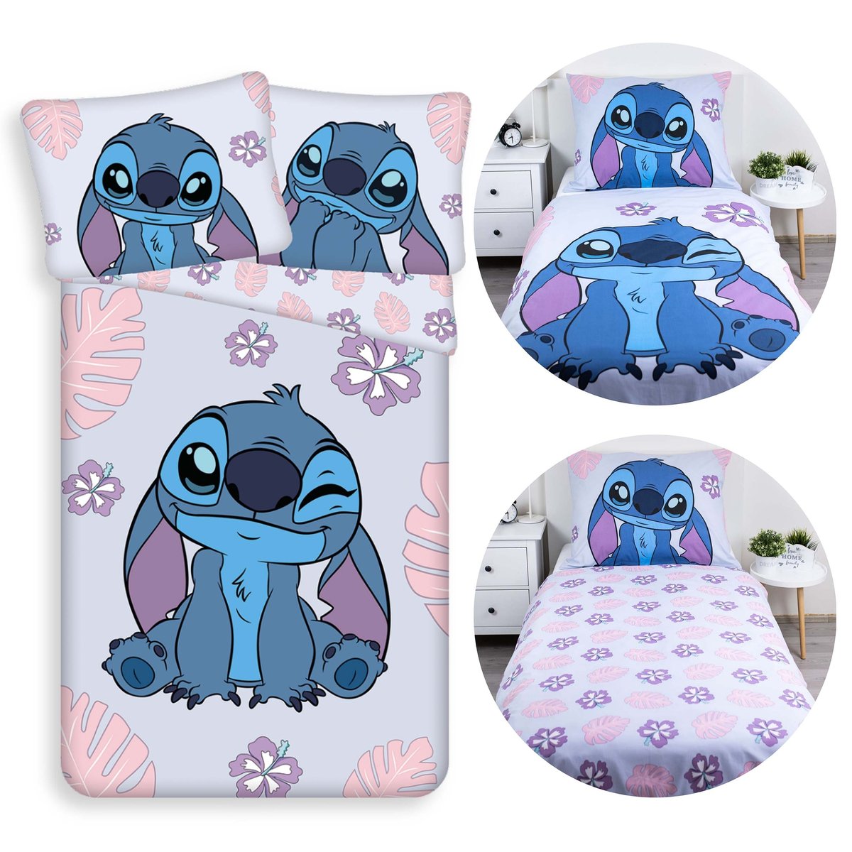 DISNEY Stitch Niebieska, DWUSTRONNA, bawełniana pościel dziecięca na ...
