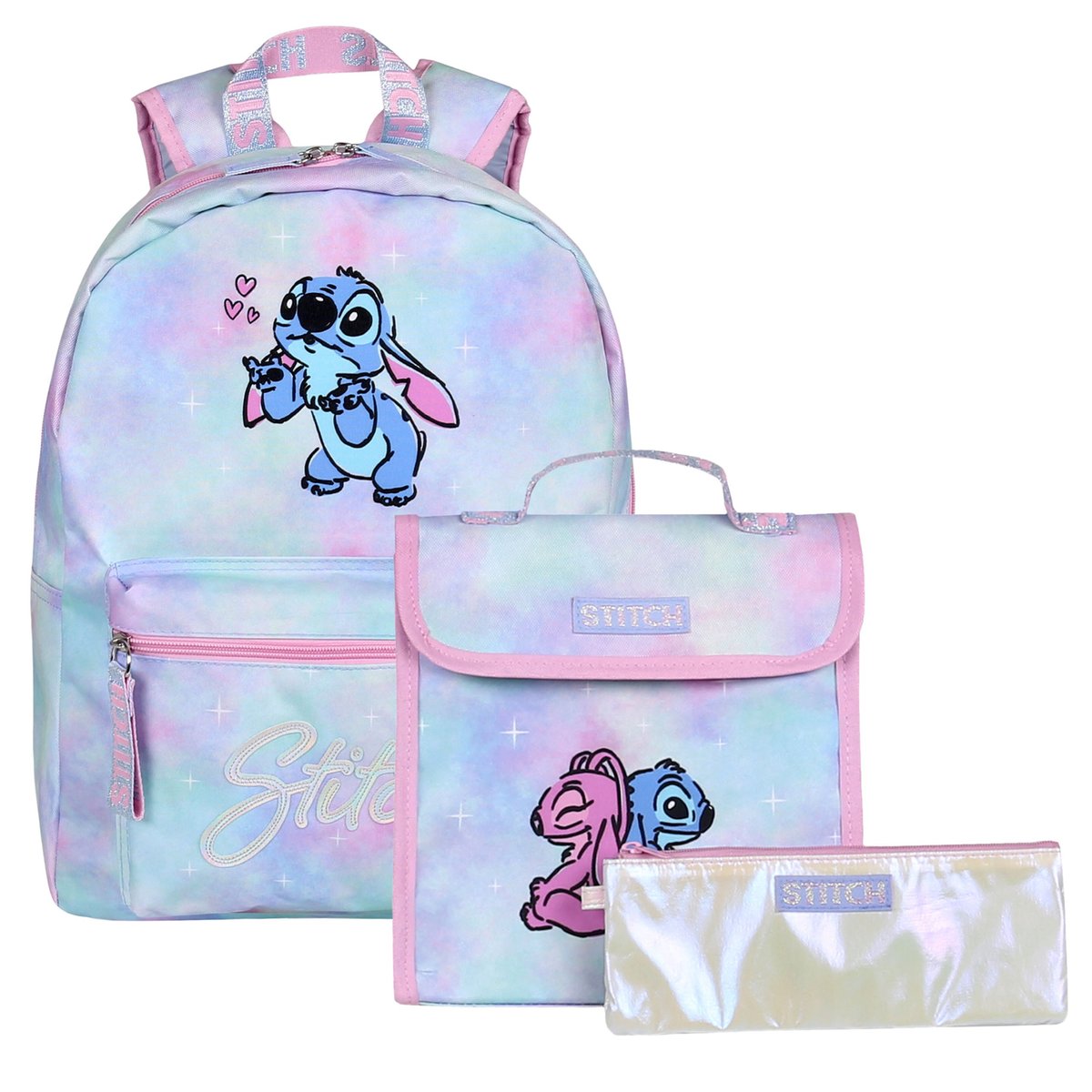 Disney Stitch Plecak+ Lunch Bag + Piórnik, wzór tie dye Uniwersalny ...