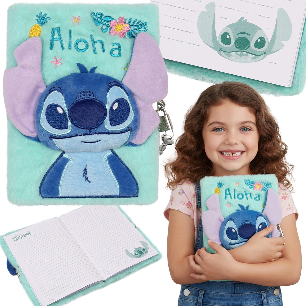 DISNEY Stitch PLUSZOWY notes dla dziewczynki, pamiętnik NA KLUCZYK ...