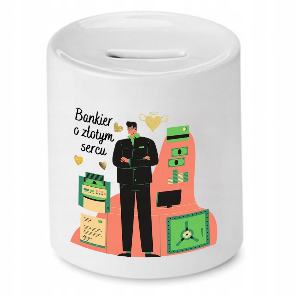 DLA BANKIERA PREZENT SKARBONKA O ZŁOTYM SERCU z Nadrukiem ze Zdjęciem z ...