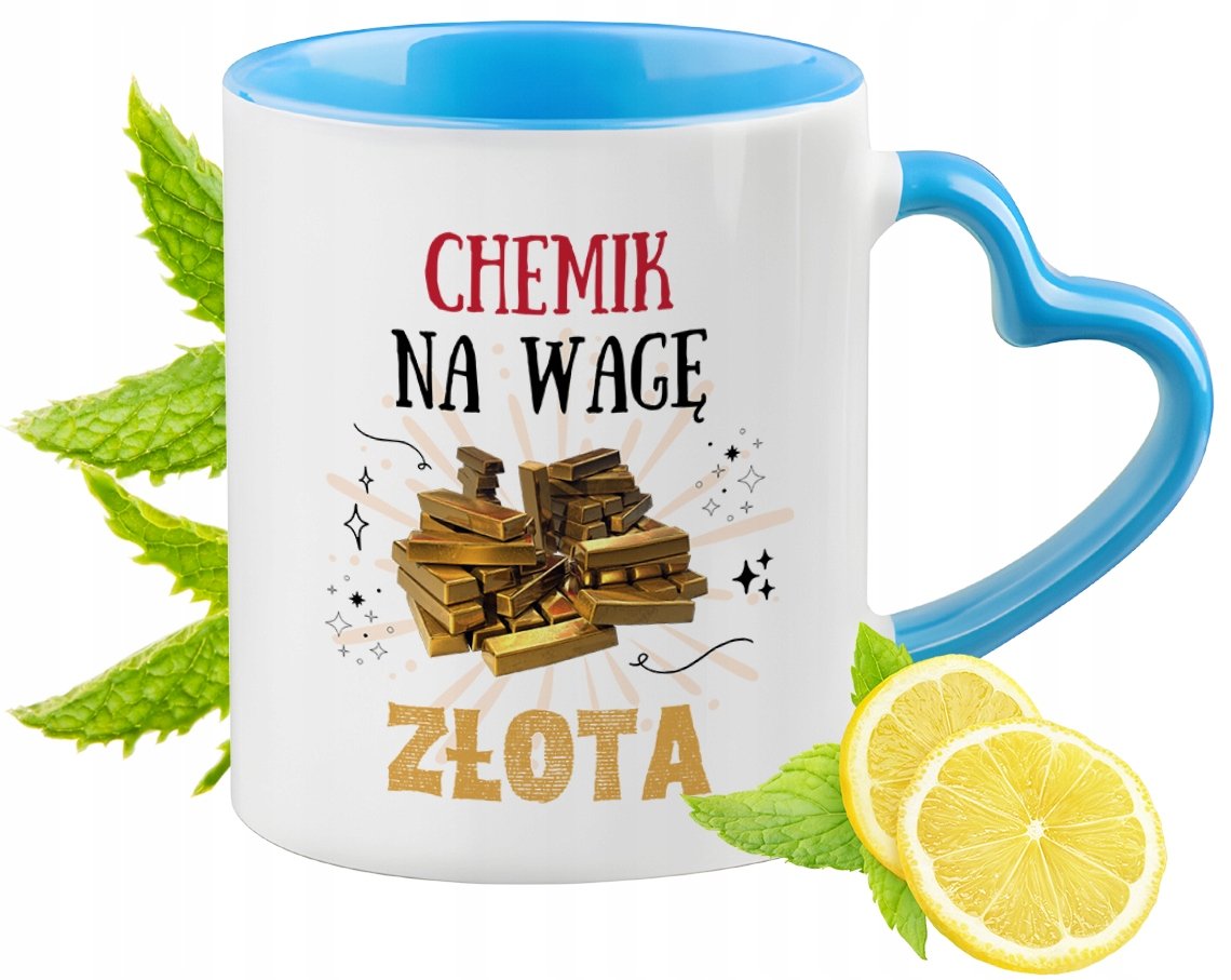 Dla Chemika Kubek Błękitny z Uszkiem w Kształcie Serca na Prezent ...