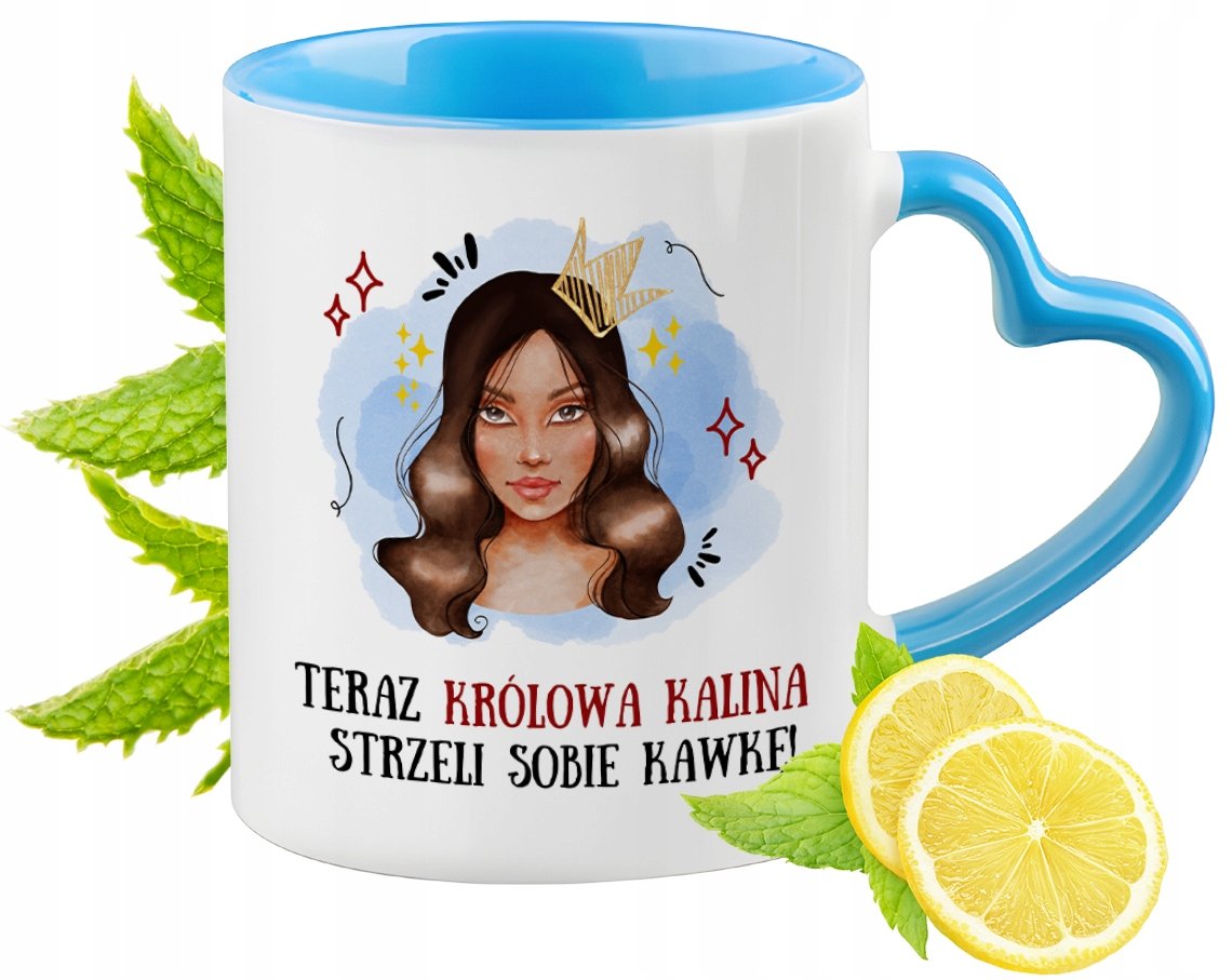 Dla Kaliny Kubek Błękitny z Uszkiem w Kształcie Serca na Prezent na ...