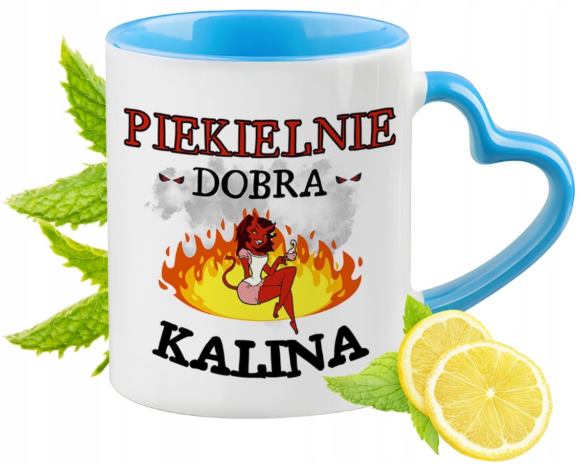 Dla Kaliny Kubek Błękitny z Uszkiem w Kształcie Serca na Prezent na ...