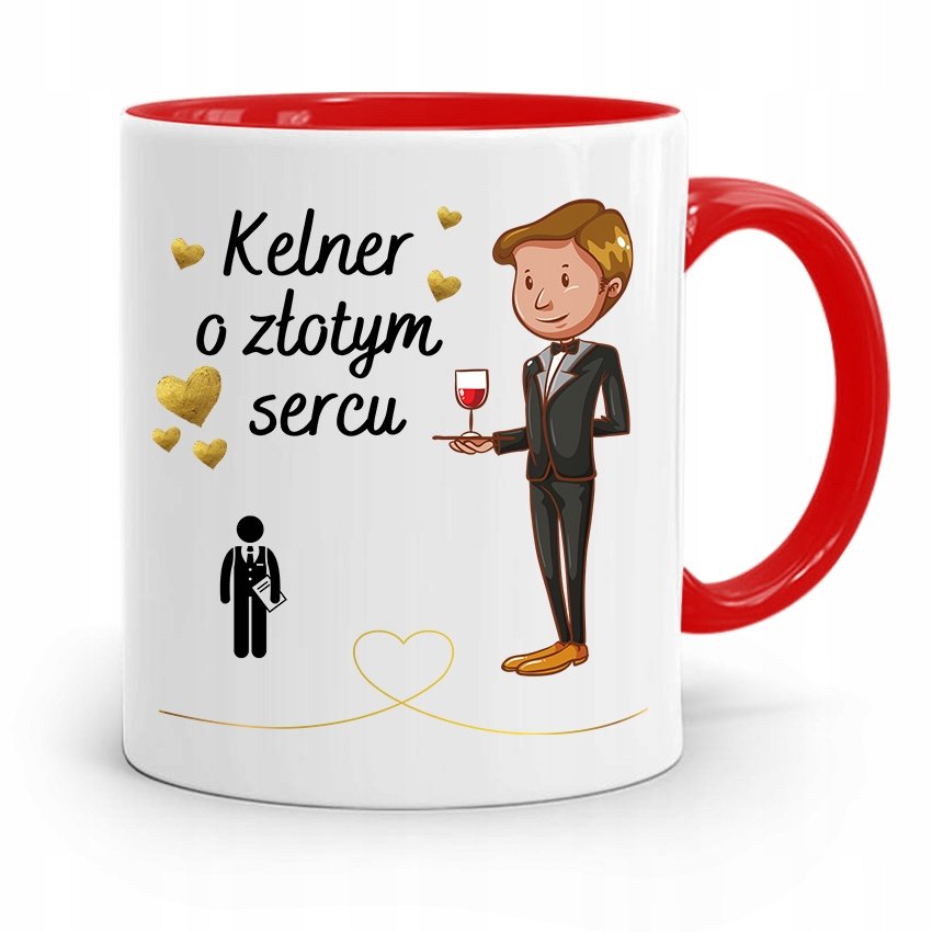 DLA KELNERA KUBEK CZERWONY KELNER O ZŁOTYM SERCU z Nadrukiem ze ...