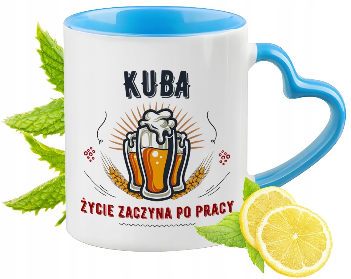 Dla Kuby Kubek Błękitny z Uszkiem w Kształcie Serca na Prezent - PoliDraw | Sklep EMPIK.COM