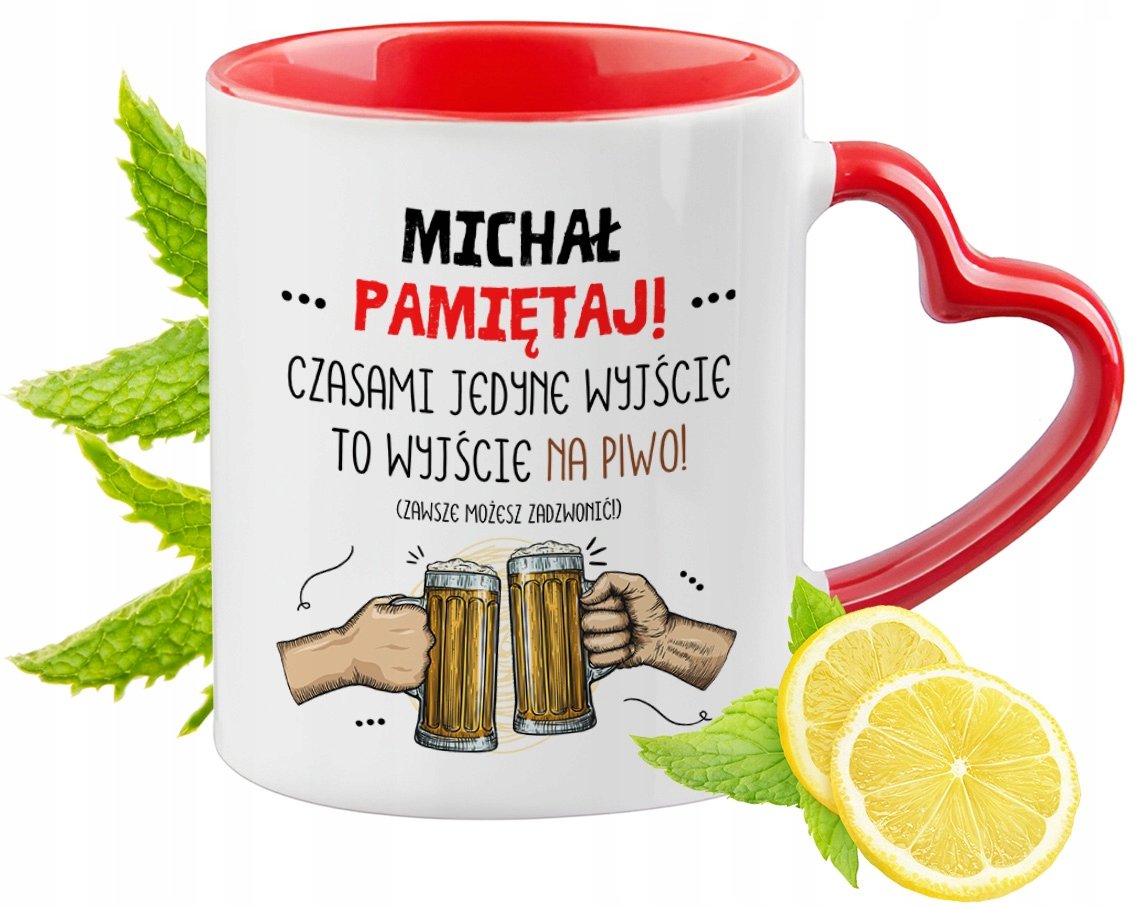 Dla Michała Kubek Czerwony z Uszkiem w Kształcie Serca na Prezent ...