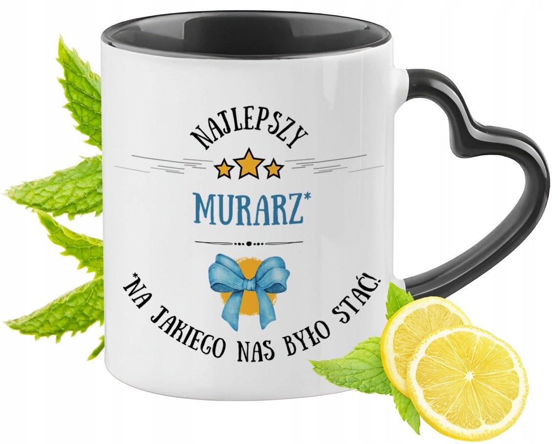 Dla Murarza Kubek Czarny z Uszkiem w Kształcie Serca na Prezent z ...