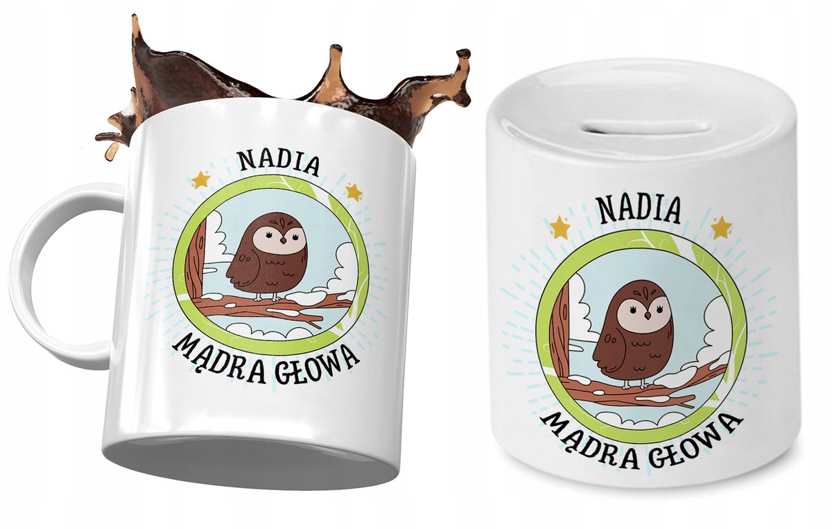 Dla Nadii Zestaw Kubek + Skarbonka Dla Dziecka z Nadrukiem ze Zdjęciem ...
