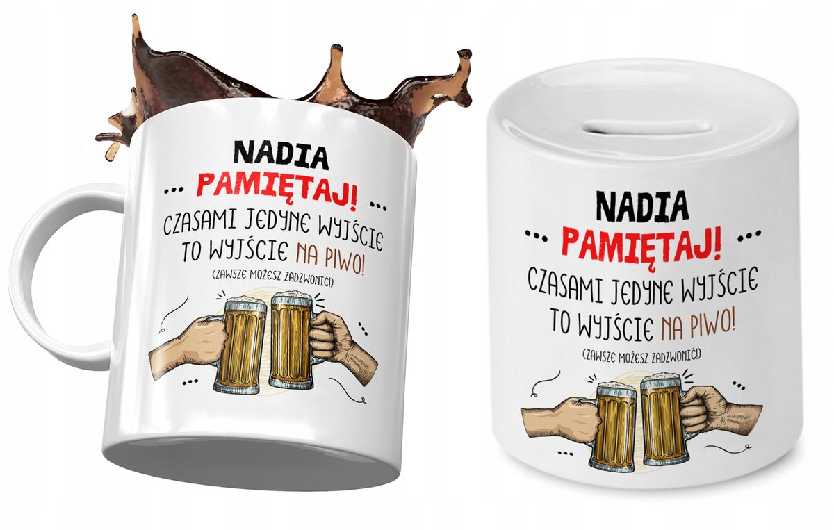 Dla Nadii Zestaw Kubek + Skarbonka na Prezent z Nadrukiem ze Zdjęciem ...