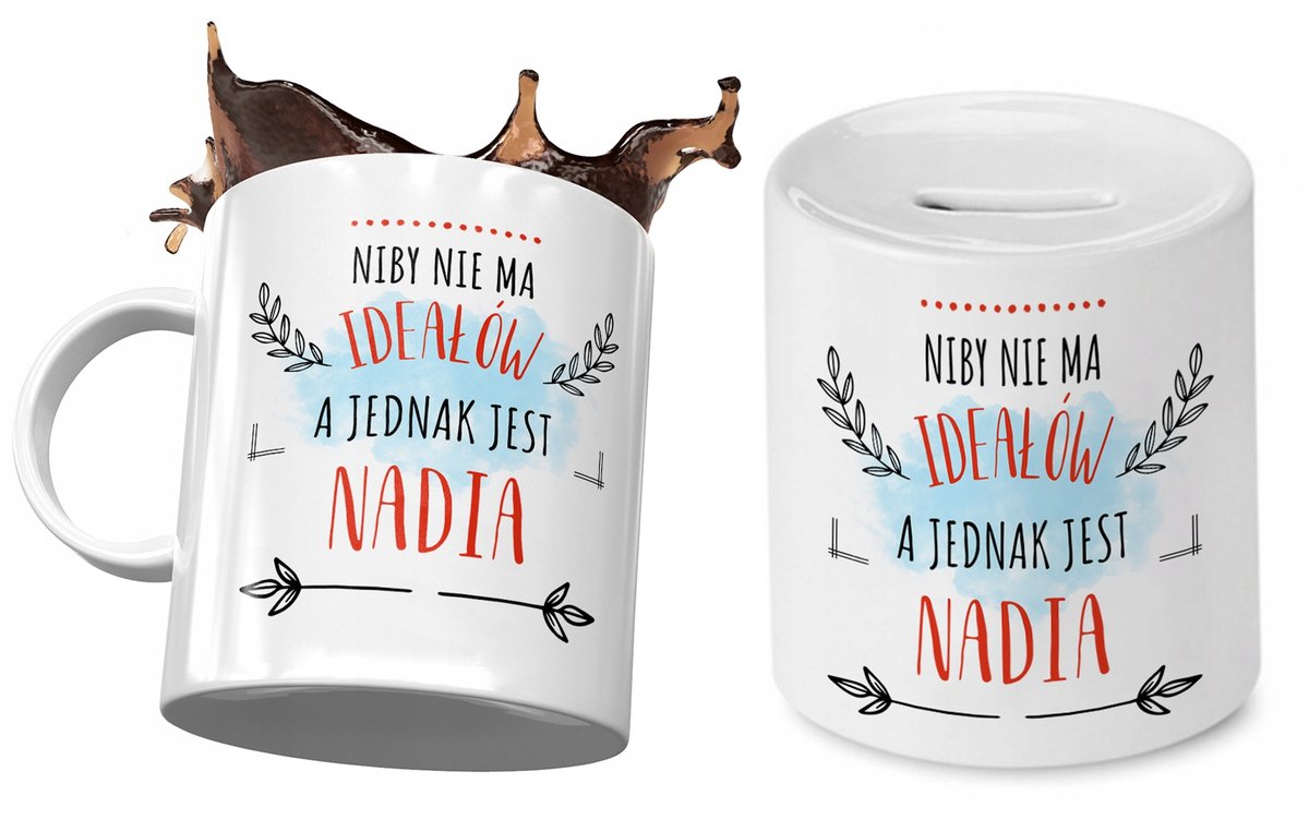 Dla Nadii Zestaw Kubek + Skarbonka na Prezent z Nadrukiem ze Zdjęciem ...