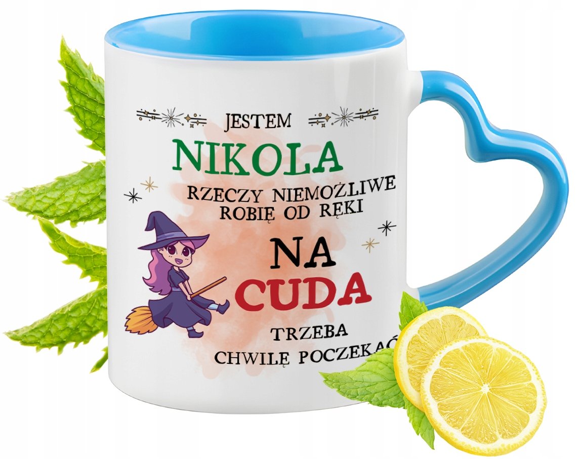 Dla Nikoli Kubek Błękitny z Uszkiem w Kształcie Serca na Prezent na ...