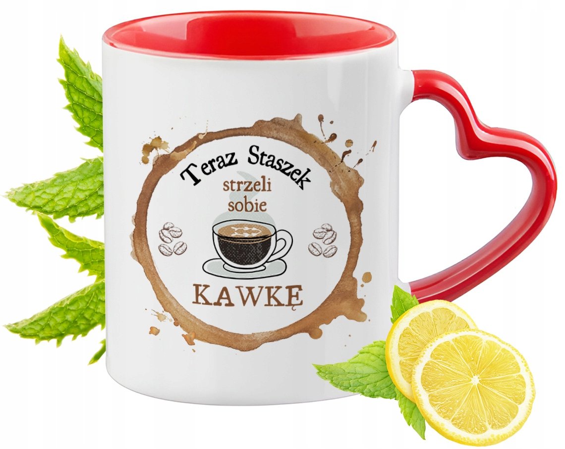 Dla Staszka Kubek Czerwony z Uszkiem w Kształcie Serca na Prezent - PoliDraw | Sklep EMPIK.COM