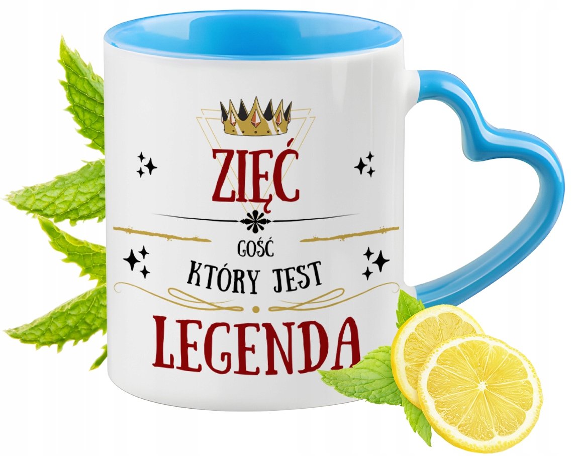 Dla Zięcia Kubek Błękitny z Uszkiem w Kształcie Serca na Prezent na Kawę - PoliDraw | Sklep ...