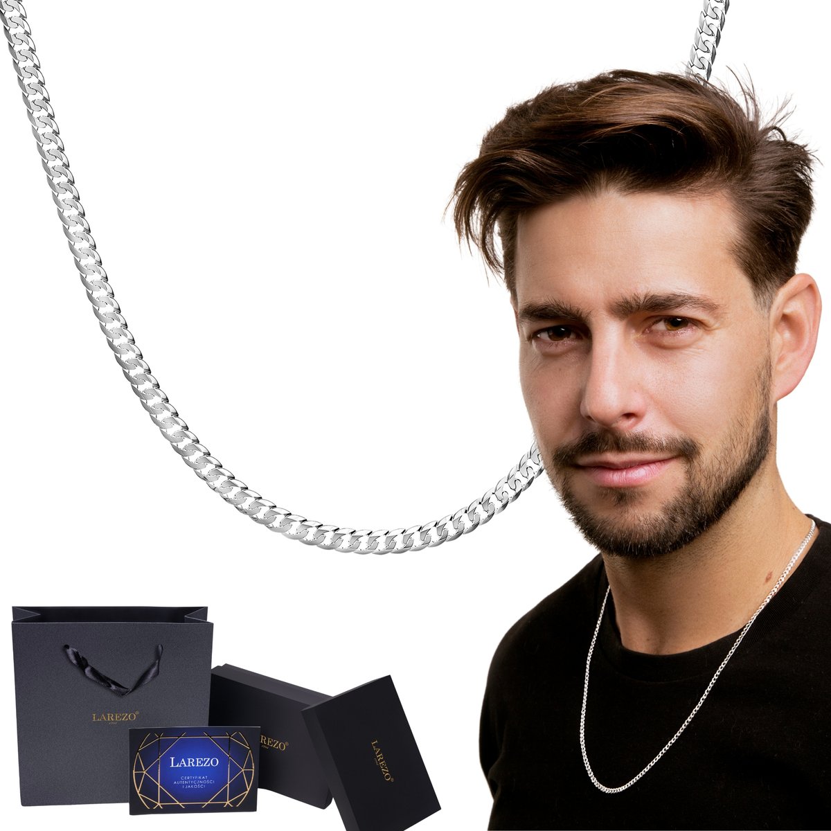 DŁUGI ŁAŃCUSZEK SREBRNY MĘSKI PANCERKA 55 cm pełny kuty 3,2 mm SREBRO 925 - LAREZO | Moda Sklep ...