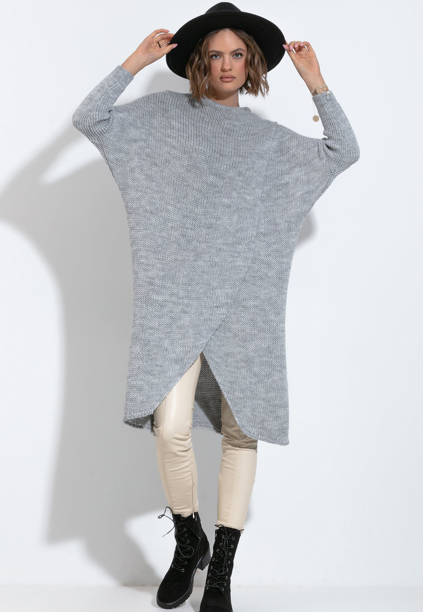 Długi sweter z rozcięciem szary / Fobya - Inna marka | Moda Sklep EMPIK.COM