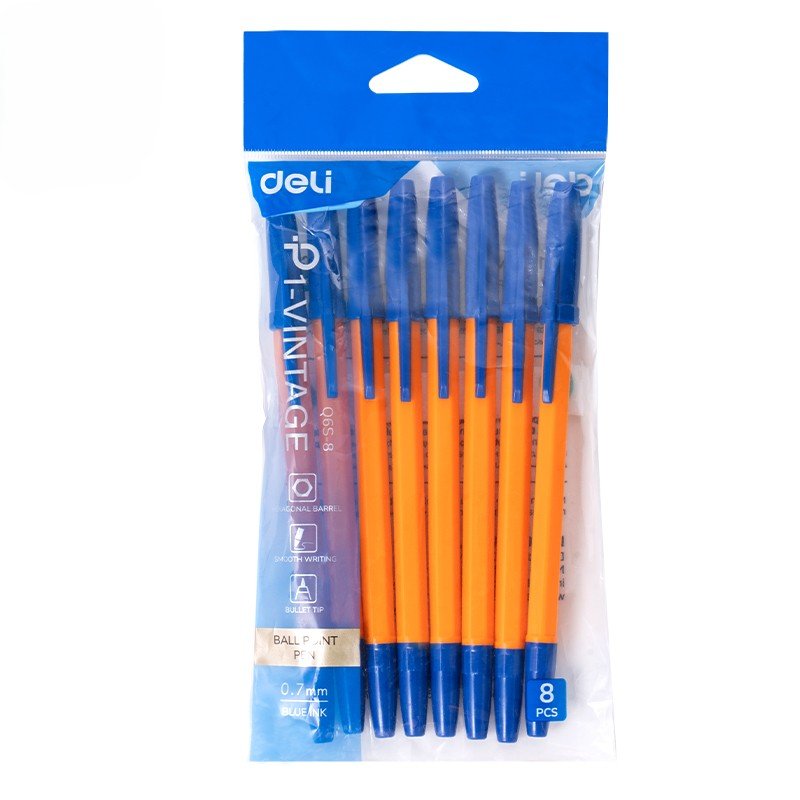 Długopis olejowy ze skuwką 0,7mm w etui 8 szt zestaw Deli niebieski ...