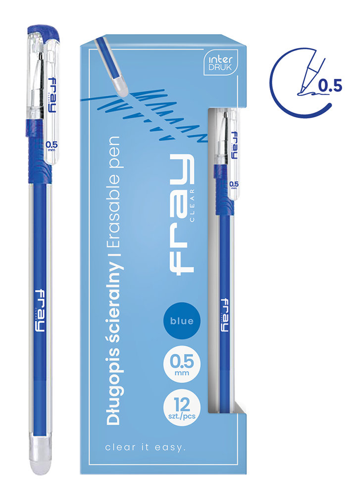 Długopis ścieralny, 0,5 mm, Fray Clear, niebieski - Interdruk | Sklep ...