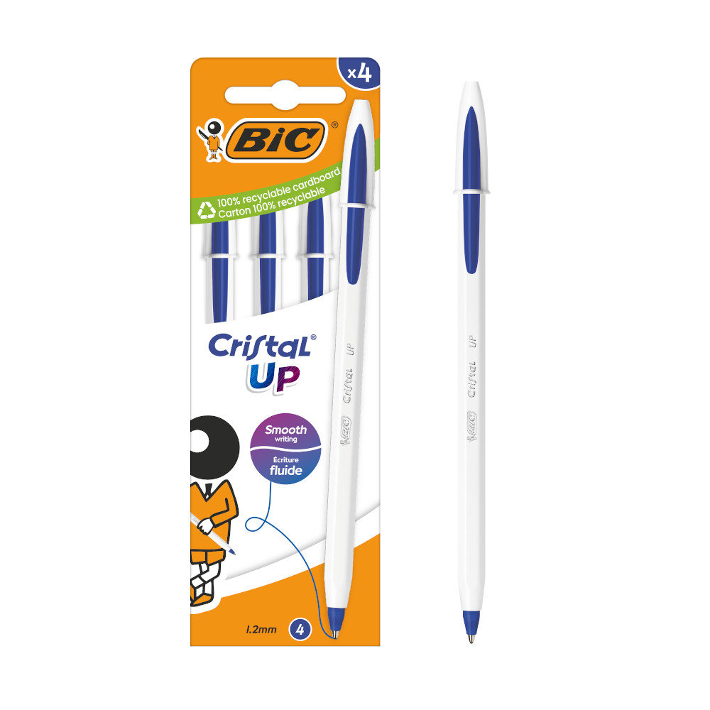 Długopisy Bic Cristal Up Zestaw 4 Sztuki Niebieskie Pudełko Uniwersalne ...