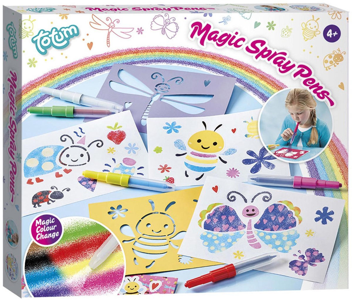 Dmuchane flamastry zestaw kreatywny 5 kol. szablony Magic Spray Pens ...