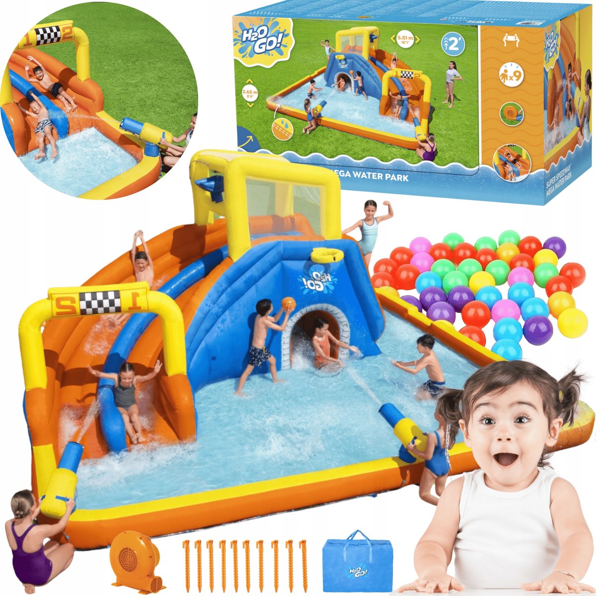 Dmuchany Plac Zabaw Park Wodny XXL Ze Zjeżdżalnią i Basenem +100 Piłeczkami - Inna marka | Sklep ...