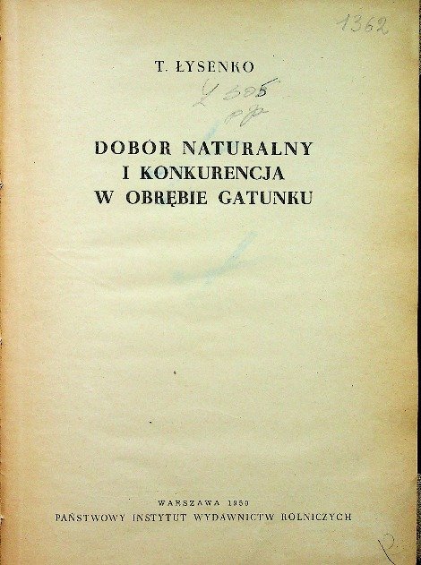Dobór naturalny i konkurencja w obrębie gatunku 1950 r. - W opisie ...